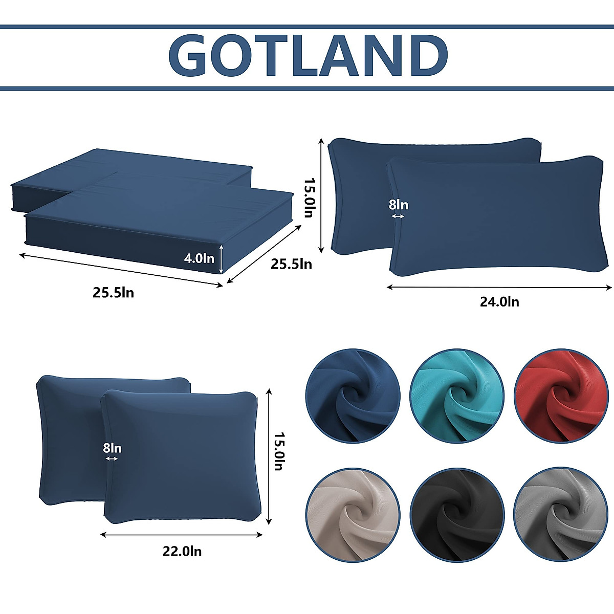 Gotland Patio Cushion Covers Replacement, Outdoor Cushion Slipcovers, Waterproof Chair Seat Cover for Sofa Couch Furniture Outside Zipper Design