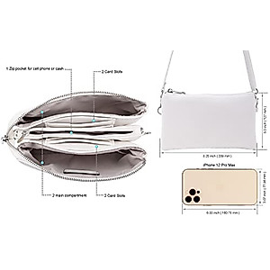 B BRENTANO Vegan Leather Multi-Pocket Interchangeable Crossbody Purse to Clutch with Card Slots, Removable Wristlet Strap and Adjustable Shoulder Strap (White Silver)