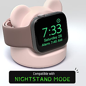AFOOYO Bear Charger Stand Silicone Dock Holder for Apple Watch Series 8/Ultra/SE2/7/6/SE/5/4/3/2/1 (49/45/44/42/41/40/38mm),Bear iWatch Charging Dock,Supports Nightstand Mode,Blush Pink