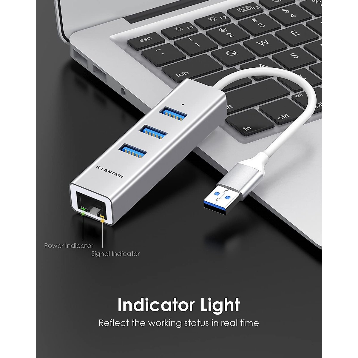 LENTION USB Hub to 3 USB 3.0 & Gigabit Ethernet LAN RJ45, Network Adapter Compatible MacBook Air/Pro (2009-2015), Surface, Chromebook, More Type A Devices, Stable Driver Certified(H23s, Silver)