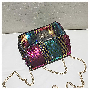 Sequin Crossbody Purse Shoulder Bags Rainbow Stylish Handbag Reversible Pouch with Chains for Girls Womens