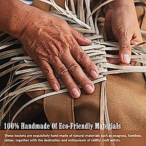 Seagrass Hanging Woven Wall Baskets Set of 3 - Boho Farmhouse Handcrafted & Unique Wicker Wall Art Decor for Living Room, Dining Room, Bedroom