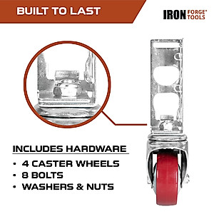 Iron Forge Tools Rolling Storage Rack Caster Wheels Heavy Duty - Set of 4 Locking Castor 3 Inch 530 lb Capacity for Boltless Self Locking Shelving Racks, Nylon and Steel Ball Bearing Wheels