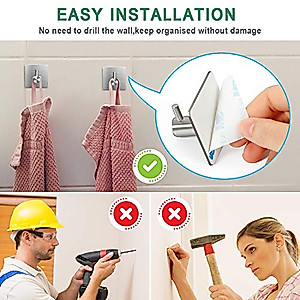TBMax Adhesive Hooks Towel Hook - 4 Pack Heavy Duty Wall Hooks, Stainless Steel Hooks for Hanging Bathroom Robe/Coat/Kitchen Utensil/Bag