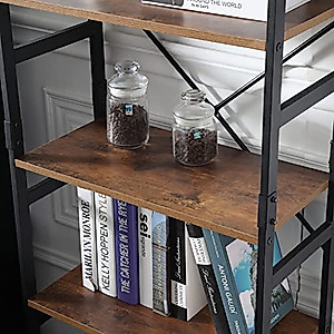 WISCLASS 5 Tier Bookshelf Rustic Wood & Metal Frame Bookcase Shelf Industrial Storage Organizer Modern Display Shelf Rack Open Back Standing Shelving Unit for Bedroom Living Room Home Office