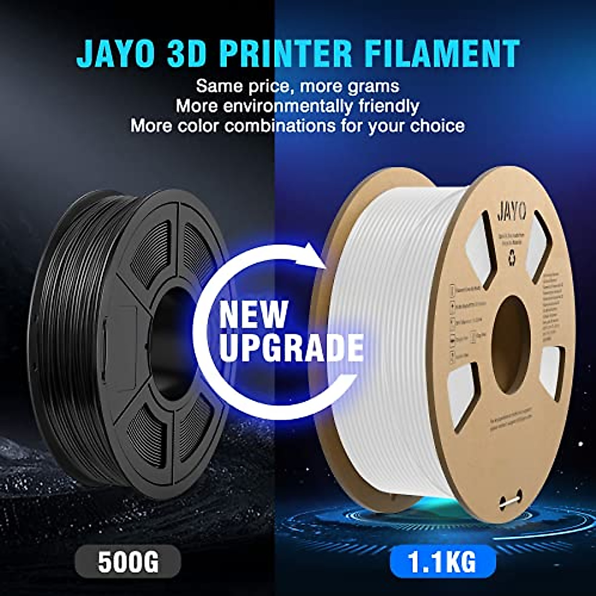 JAYO PLA 3D Printer Filament, 1.75mm PLA Printing Material Dimensional Accuracy+/- 0.02mm, 1.1KG Spool Consumables Fit for FDM 3D Printers, PLA Black