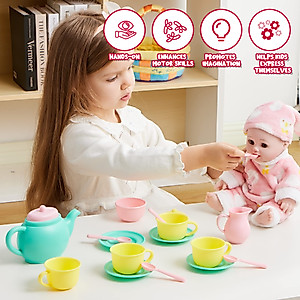 JOYIN 18PCS Pretend Play Tea Party Set Play Food Accessories BPA Free, Phthalates Free, Plastic Tea Set, Mini Kitchen for Kids, Gifts for Toddler Boys Girls Ages 3,4,5,6 Years Old