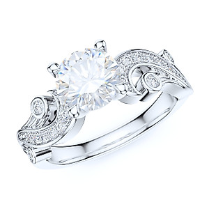 PRSTANI Sterling Silver Filigree Art Deco Vintage Style 1CT Simulated Round Brilliant Diamond Promise Engagement Ring Bridal (6)