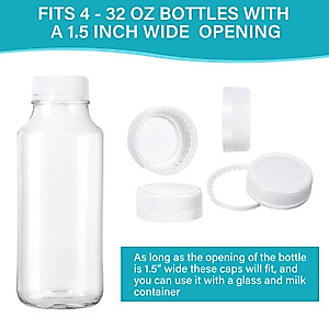 50 Pcs Plastic Bottle Caps 38 mm for Empty Juice Bottles, Tamper Seal Lids Container Lids Bottle Caps for Crafts DIY, 4, 8,12, 16, and 32 oz Container (White,50 Pieces)