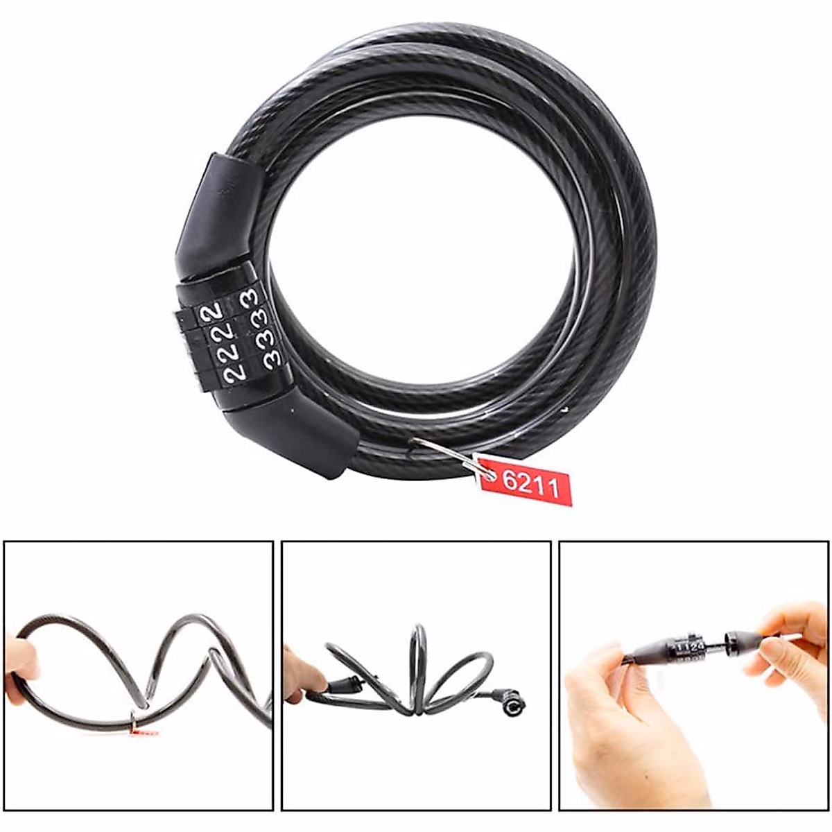 Bicycle Locks Heavy Duty Anti Theft Bike Lock Bike Lock 4 Digit Code Combination Bicycle Security Lock Bike Cable Basic Coiling Resettable Combination Cable Bike Lock, for Bicycle Outdoors