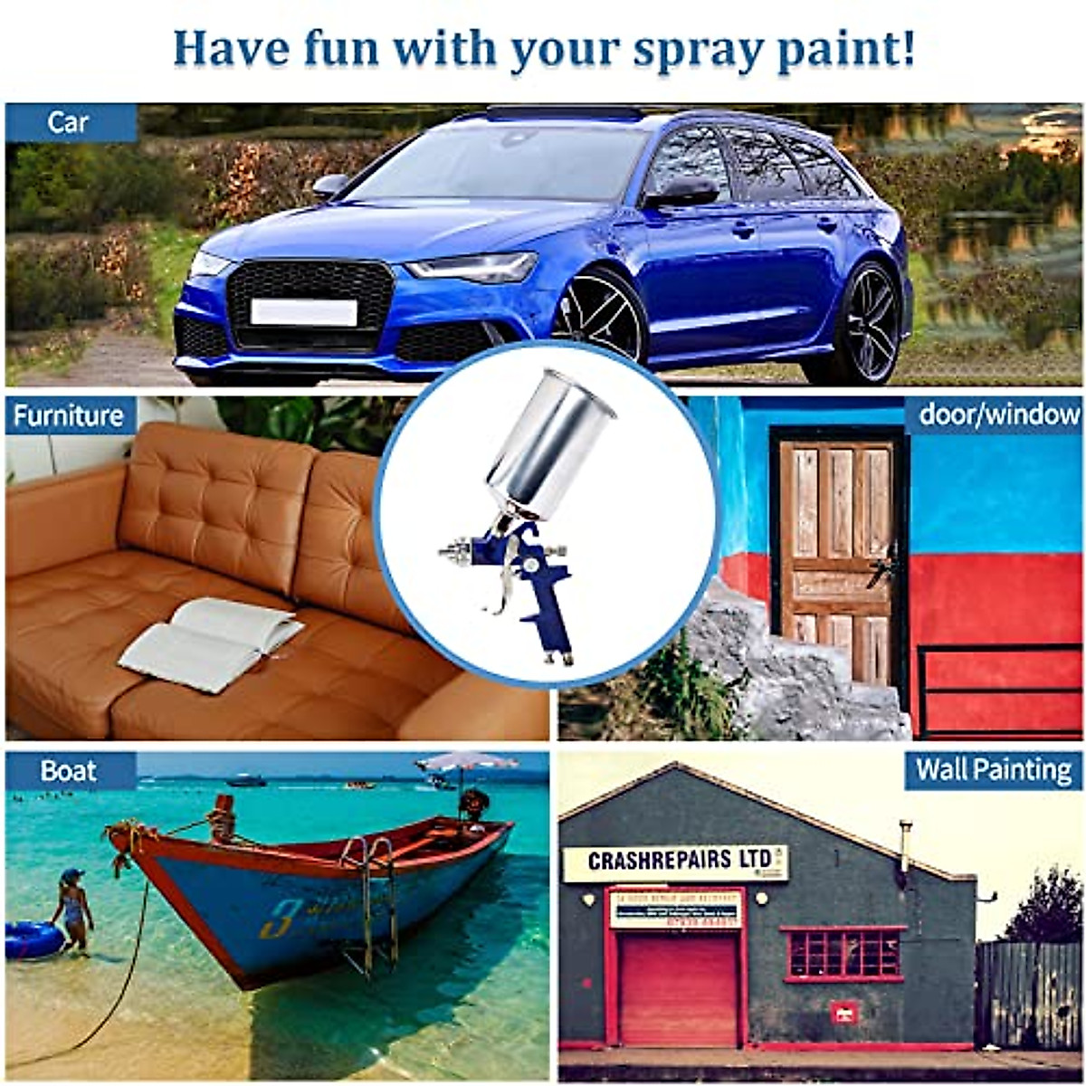 Automotive Paint Spray Gun Set, HVLP Gravity Feed Spray Gun with 1.4mm 1.7mm 2.0mm Nozzles, Paint Gun with 1000cc Aluminum Cup & Gauge for Auto Paint, Clear/Top Coat & Touch-Up (Blue-B)