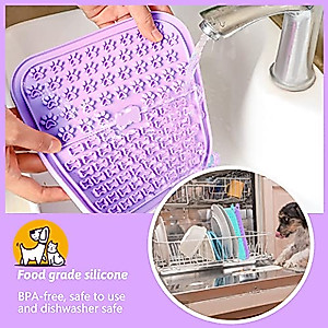 Lick Mat for Dogs 2 Pack Non-Slip Slow Feeders Licking Mat with Suction Cups for Anxiety Relief Include One Spatula for Scooping Out Dog Treat&Cat Food (Purple&Cyan)