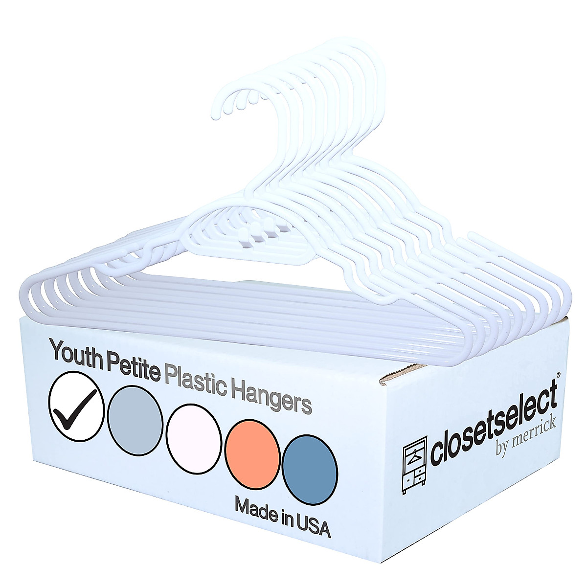 30 Pk Youth Petite Plastic Hangers for Children Clothes Sizes 8 to 12, Petite, Preteen, Junior, 30 Pack (White)