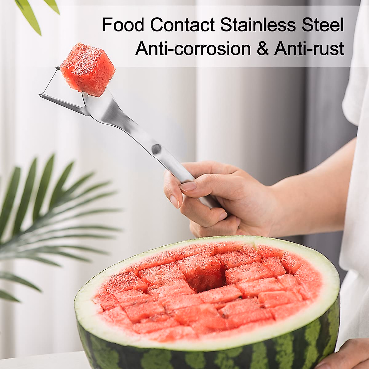 Choxila 2Pcs Watermelon Fork, Watermelon Slicer Cutter, 2-in-1 Fork Stainless Steel Fruit Cutting Artifact for Family Parties Camping