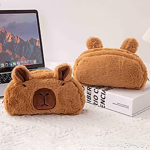 Novelty Funny Calm Down Brown Capybara Big Eyes Seagull Bird Big Mouth Green Frog Soft Stuffed Surface Fluffy Clothes Zipper Pencil Box Pencil Case Pencil Storage Holder Pouch Pen Bag -Capybara