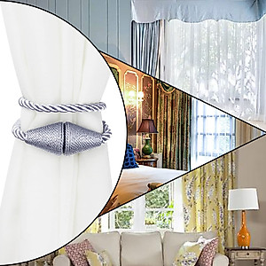 Nieffeiy 2 Pack Magnetic Curtain Tiebacks Rope Modern Handmade Curtain Tie Backs Decorative Drapes Weave Holdbacks for Window Décor, Grey