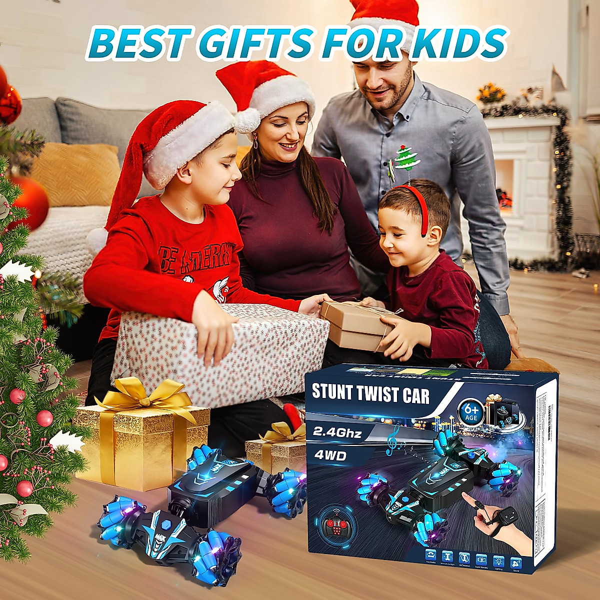 Axirata Remote Control Car Hand Controlled Gesture RC Stunt Car with Spray & Lights & Music for Kids 6-13 Year Old, 4WD 2.4GHz Off-Road 360° Rotation Toy Car Gift for Boys Girls