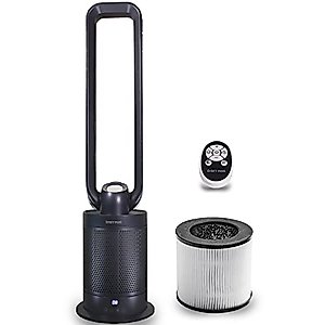 SkyPlus Bladeless Fan and Air Purifier Combo for Home Large Room | True HEPA Activated Carbon Air Filters 99.95% of Particles in Air | Oscillating Tower Fan with Remote Control | Great Air Multiplier for Home | Filters Allergies, Pollen, Smoke, Dust, Pet