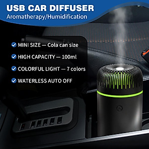 Generic Car Diffuser Humidifier Aromatherapy Essential Oil Diffuser USB Mist Mini Portable Diffuser for Car Home Office Bedroom, 100ML, Black
