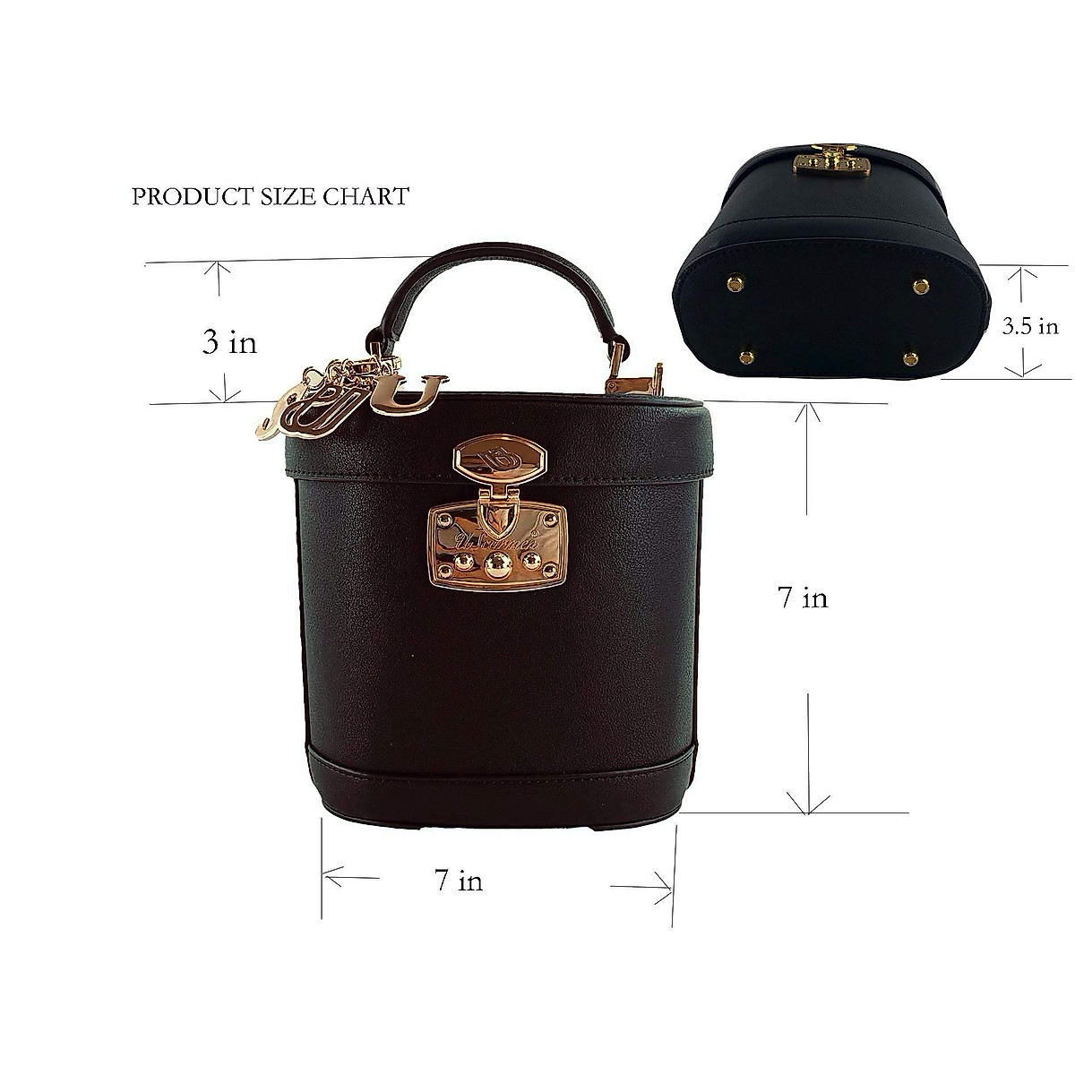 UScarmen Women's Calfskin Leather Top Handle Binocular Box Bag Black Brown (Black)