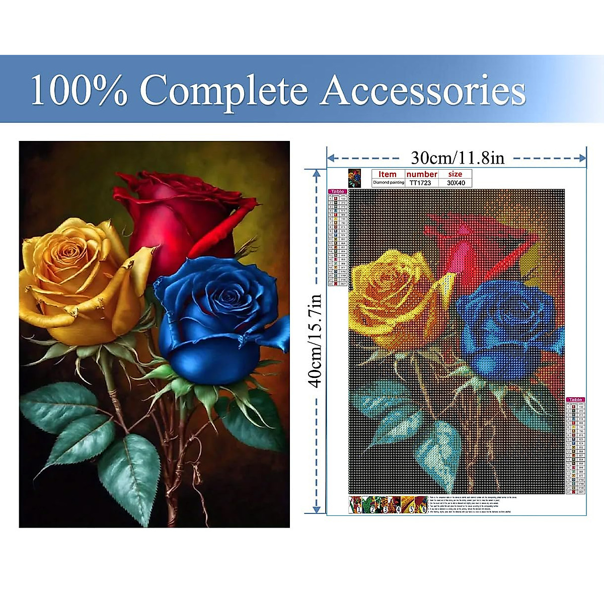 JFYHAB Rose Diamond Painting Kits for Adults, Rose Flowers Full Drill Diamond Art Kit for Adults Beginner, DIY 5D Diamond Dots Painting Craft for Home Wall Decor 12x16 Inch