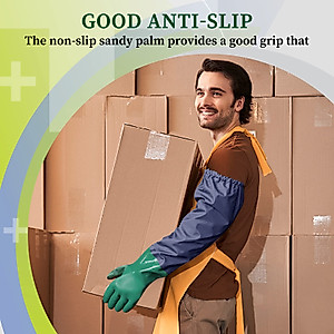 Coopache Full Arm Rubber Gloves, 25" Long Sleeve Waterproof Pond Gloves, Chemical Resistant Gloves Reusable for Men and Women Green & Blue, Large