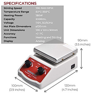 Fristaden Lab SH-2 Magnetic Hot Plate Stirrer, 100-1600rpm Speed, 350°C Temperature, 2,000mL Capacity, Lab Quality Hot Plate with Magnetic Stirrer for Liquid Heating & Mixing with1 Year Warranty