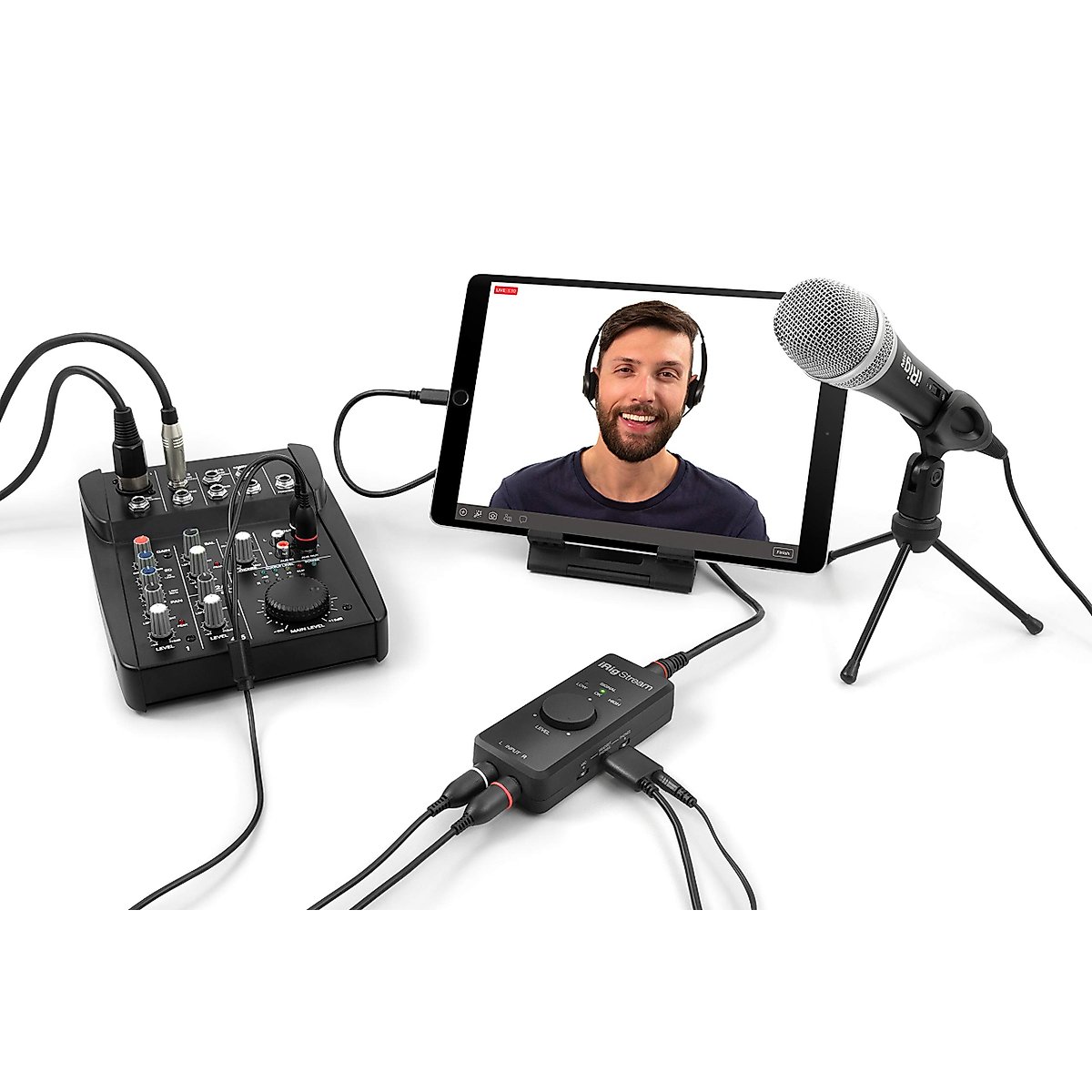 IK Multimedia iRig Stream stereo audio interface for iPhone, iPad, Mac, iOS and PC with USB-C, Lightning and USB for 24-bit, 48 kHz recording from mixers and studio gear
