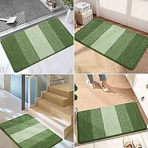 Kitinjoy Indoor Outdoor Door Mat, 32x20 Non-Slip Absorbent Dirt Trapper, Low-Profile Washable Inside Entrance Front Floor Mat, Sturdy Soft Entry Doormats for Entryway, Green