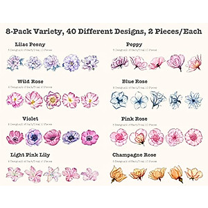 LakoArt 80 Pieces Large Size Transparent Waterproof Flower Stickers Set, Decorative Floral Clear Vinyl Wall Decals for Planner Scrapbook Aesthetic Room Decor Junk Journal Bullet Journals Collage