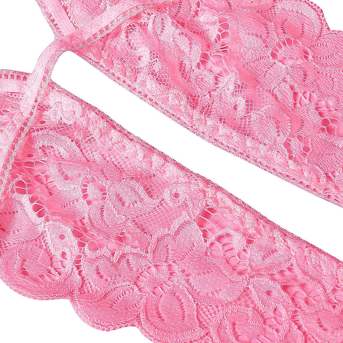 Donnalla Lingerie for Women Deep V Lace Teddy One Piece Lingerie Bodysuit Babydoll Teddy Underwear Pink S