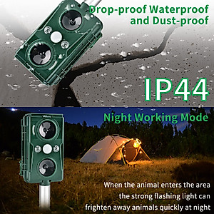 Solar Animal Repeller, Ultrasonic Mole Repellent, Rat, Squirrel, Deer, Raccoon, Skunk, Rabbit, Mole, Dog, Cat, Waterproof with Motion Detector, USB Rechargeable, Flashing Light