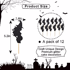 12pcs Halloween Witch Baby Shower Cupcake Toppers - Cauldron Witch Gender Reveal Party Decorations, Halloween Boy or Girl Cupcake Toppers