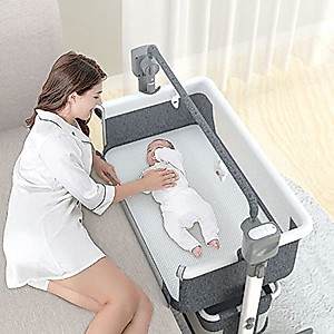 SteAnny Baby Bassinet Electric Rocking Baby Bed, Newborn Cribs with Remote, Infant Bedside Bed(Khaki/White)