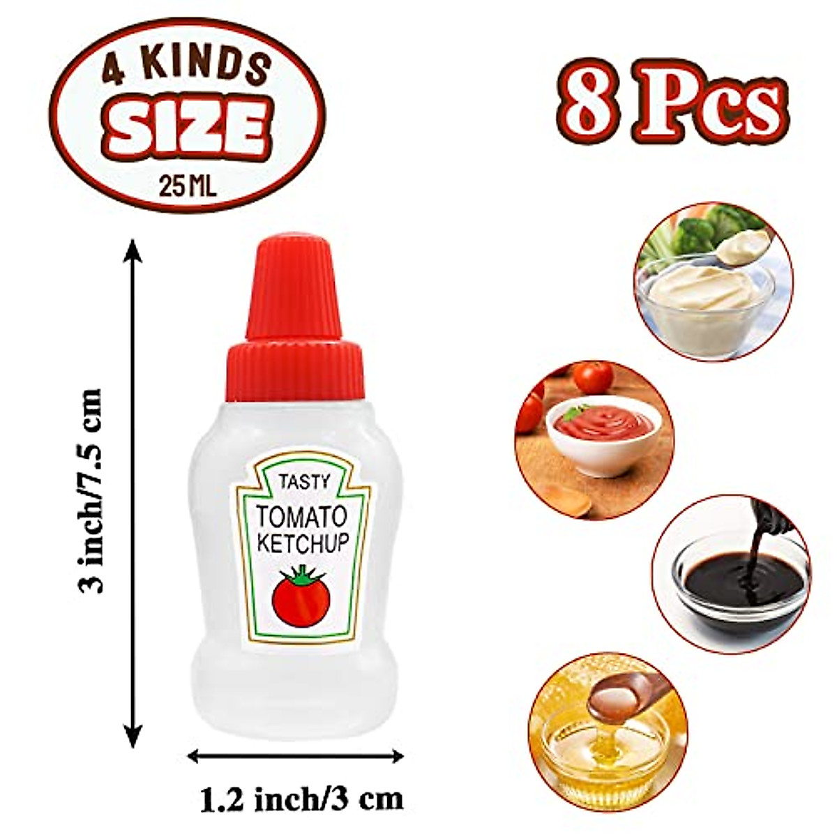 Niurewan 8 Pcs Mini Ketchup Bottles,25ml Condiment Squeeze Bottle,Plastic Portable Containers Bottle for Adults,Office,Lunchbox,Picnic,Oil,Soy Sauce,Honey,Salad Dressing