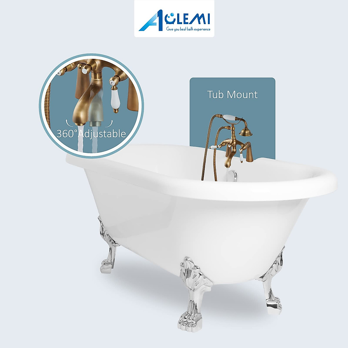 Aolemi Clawfoot Tub Faucet with Handheld Spray and Bathtub Spout Double Lever Handle Bathroom Mixer Tap Victoria Vintage Telephone Shape Shower Set Deck Mount Antique Brass