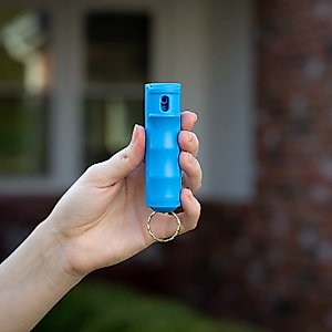 SABRE Practice Spray with Fast Flip Top, Inert Water-Based Formula, 10-Foot (3-Meter) Range, Helps to Build Confidence, Muscle Memory and Familiarity, Ergonomic Finger Grip, Key Ring, Blue