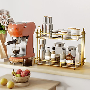 WELLFAST Bathroom Organizer Countertop Perfume Organizer Skincare Organizers 2 Tier Bathroom Tray Stainless Steel Gold Shelf Acrylic Tray