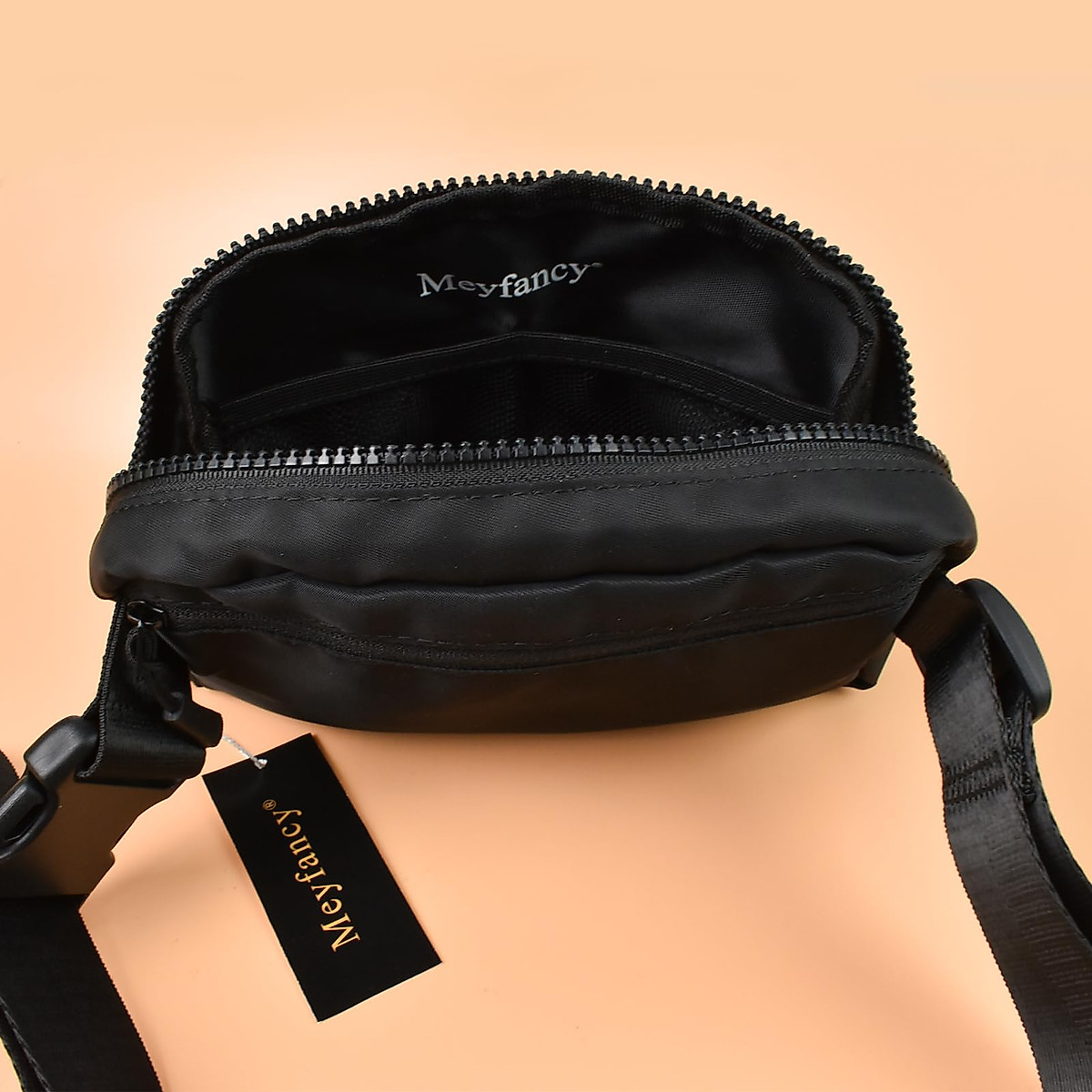 Belt Bag for Women, Meyfancy Unisex Fanny Packs with Adjustable Strap Small Crossbody Black Fanny Pack Fashion Waterproof Everywhere Belt Bag for Traveling Hiking Running Casual