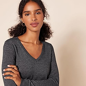 Amazon Essentials Women's Classic-Fit Lightweight Long-Sleeve V-Neck Sweater (Available in Plus Size), Charcoal Heather, X-Large