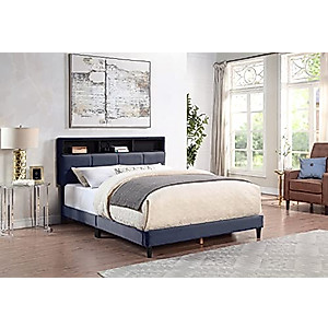 Furniture of America Halifax Modern Storage Fabric California King-Size Bed with USB for Bedroom, Guest Room Bed, Gray