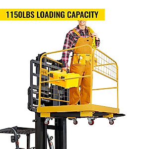 KODOM Forklift Safety Cage 36''x36'', Forklift Work Platform 1200LBS Capacity with 4 Universal Swivel Wheels, Collapsible Lift Basket Aerial Rails Aerial Platform
