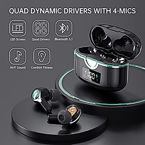 TUSUEYGT Wireless Earbuds, 4 Dynamic Drivers Bluetooth Headphones TWS Earbuds, 40Hrs Playtime with LED Power Display Charging Case Touch Control in-Ear Earphones HiFi Stereo Sound Headset for Sport