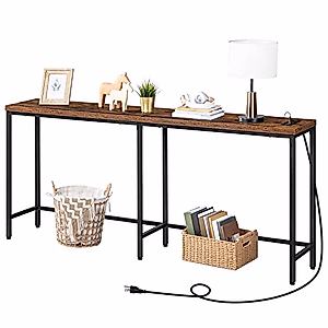 HOOBRO 70.9 Inches Console Table with 2 Power Outlets and 2 USB Ports, Extra Long Entryway Table with Charging Station, Narrow Sofa Table Behind Couch, Hallway, Living Room, Rustic Brown BF1801XG01G1