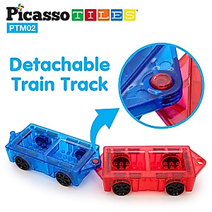 PicassoTiles 2pcs Mini Magnetic Tiles Expansion Car Truck Construction Set, Kids Building Magnet Bricks STEM & Learning Toys, Magnetic Add-ons,Car Toys, Toddler Preschool 3 years and up boys and girls