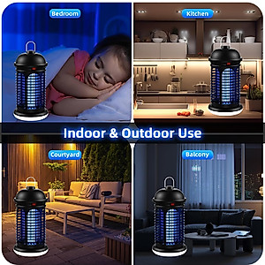 Jawlark Bug Zapper Outdoor with LED Light, 4200V Electric Mosquito Zapper, Insect Fly Zapper Outdoor Indoor, 5ft Power Cord, IPX6 Waterproof, Plug in Mosquito Killer for Patio Yard Home, Black