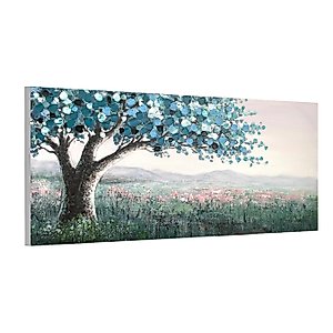 GUMEYJIA Blue Tree Wall Art Hand-Painted Tree Oil Painting on Canvas Gallery Wrapped Large Framed Big Tree landscape Artwork Suitable for Living Room Bedroom Office Decor 20x40 Inch X1 Piece