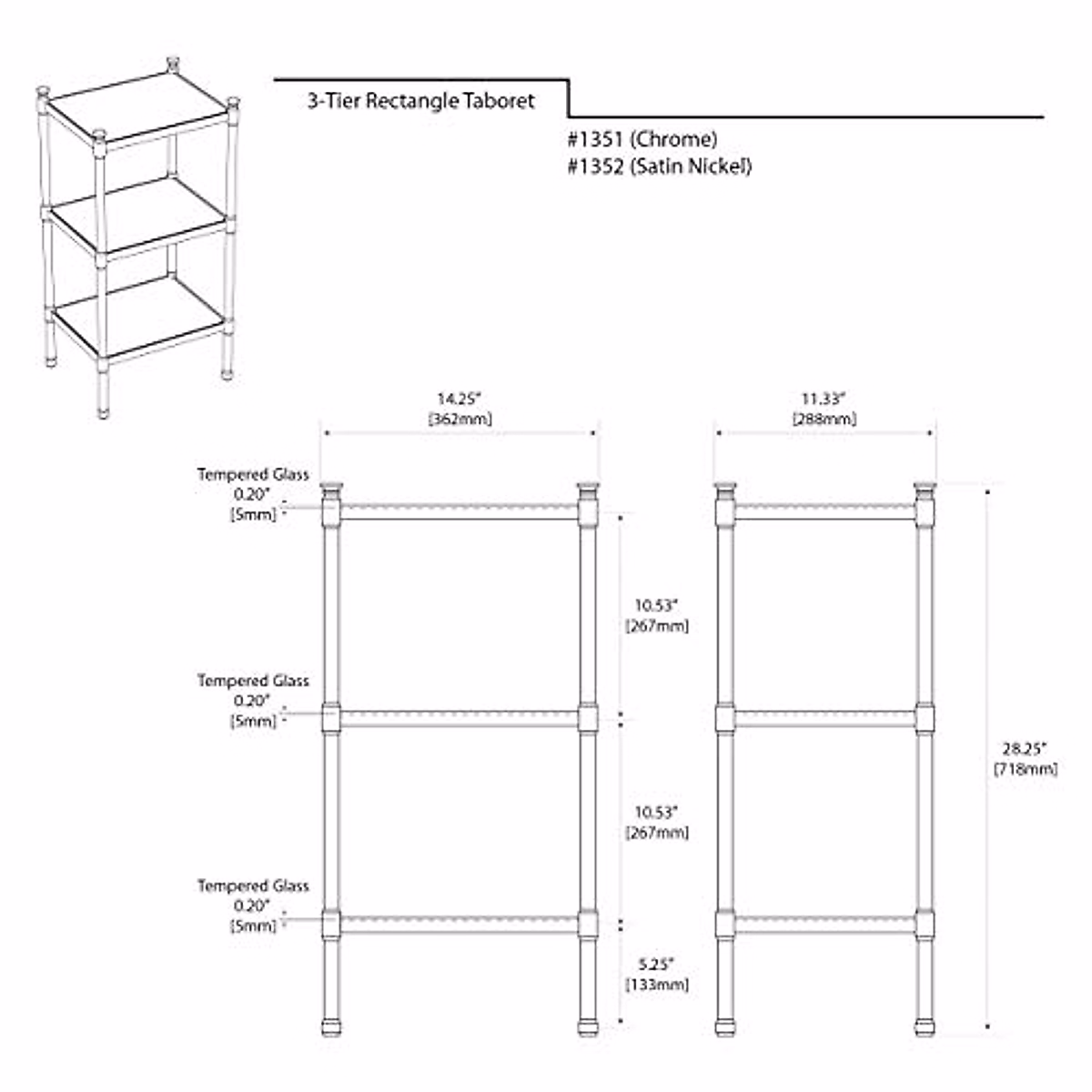 Gatco 1352 3-Tier Rectangle Taboret in Satin Nickel