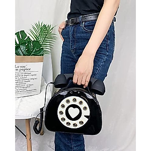 Women Chain Shoulder Bags Telephone Shape Purses Handbags Fashion Crossbody Bags Top-Handle Totes (black,womens,Large)
