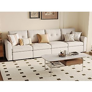 LINSY HOME RUBIK III 4 Seats Fabric Sofa Set, Deep Seat Modular Sectional Sofa, Modern Extra Large Sofa Couch with Storage Seats & Removable Cover, 4 Seater Convertible Sofa, Beige